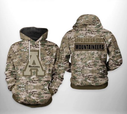 Appalachian State Mountaineers NCAA Camo Veteran 3D Printed Hoodie ...