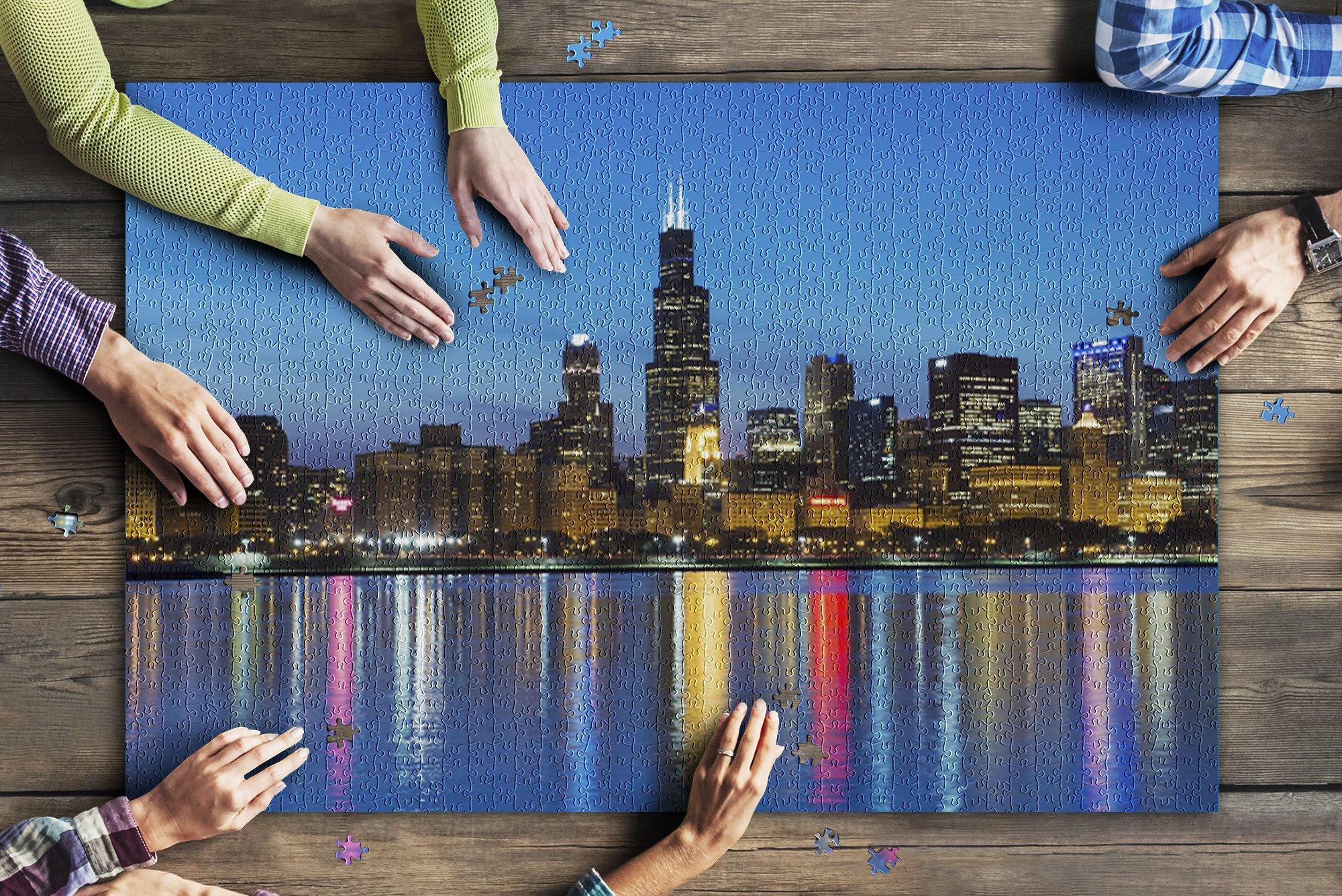 City Of Chicago Skyline And Night Lights Jigsaw Puzzle Set