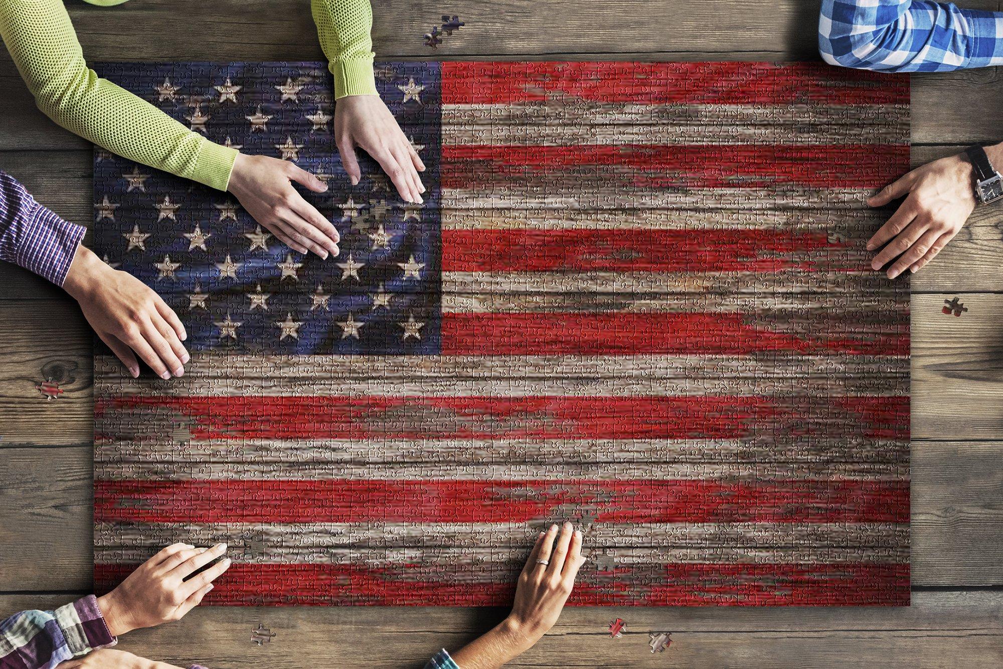 Grunge United States Us Flag With Wood Texture Jigsaw Puzzle Set