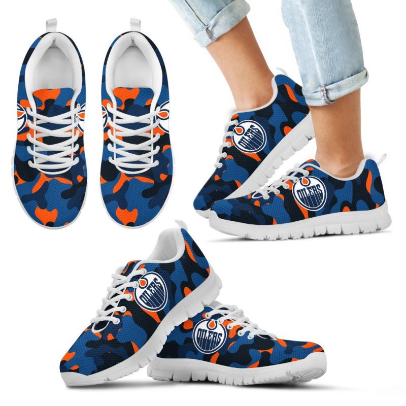 Military Background Energetic Edmonton Oilers Sneakers